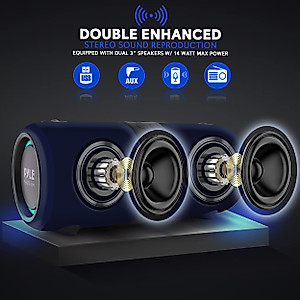 PyleUsa Wireless Portable Bluetooth Boombox Speaker - 2Ch Waterproof Rechargeable Fabric Stereo Speaker w/Google Assistant/Siri Voice Control, TWS Function, USB FM Radio, RGB Lights -PSBWP9BL (Blue)