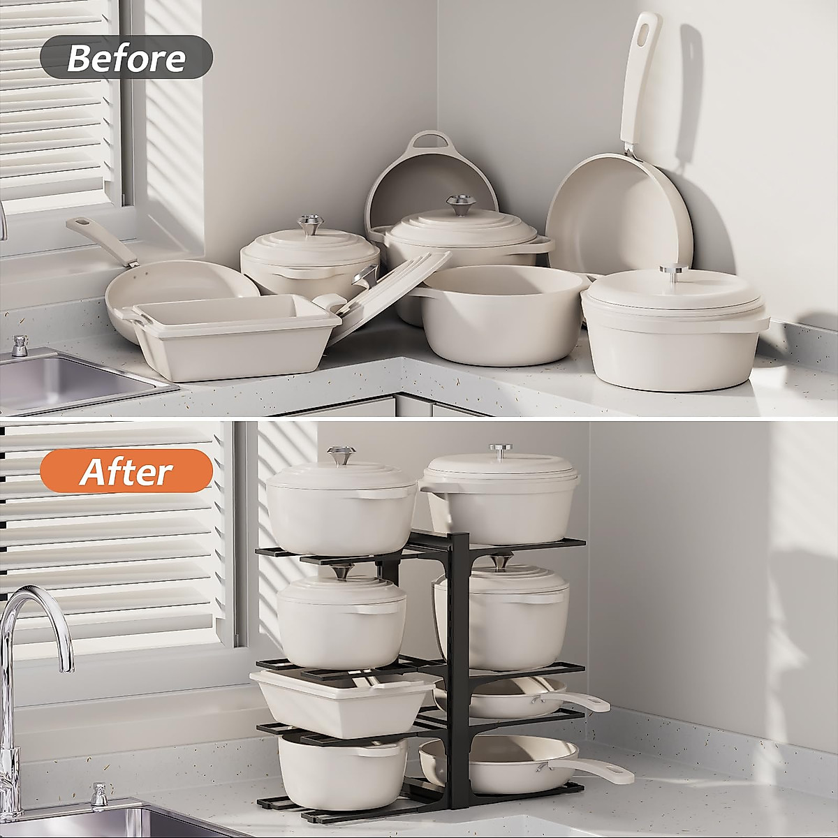 TCHCWYS Pots and Pans Organizer Rack for Cabinets, Heavy Duty 8-Tier Adjustable Pot Organizer Rack, Optimize Kitchen Organization and Storage