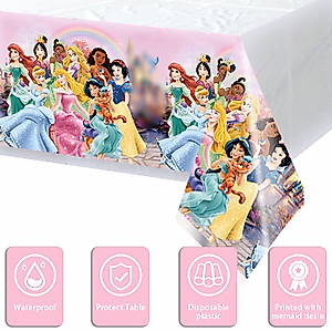 Princess Birthday Party Supplies Decorations for Girls Birthday Theme Tableware Includes Party Plates, Paper Cups, Knives, Forks and Spoons and Tablecloth