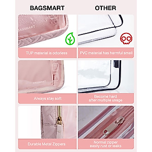 BAGSMART TSA Approved Toiletry Bag, 2 Pack Clear Makeup Cosmetic Bag Organizer, Quart Size Travel Bag for Toiletries, Carry-on Travel Accessories Essentials - Pink