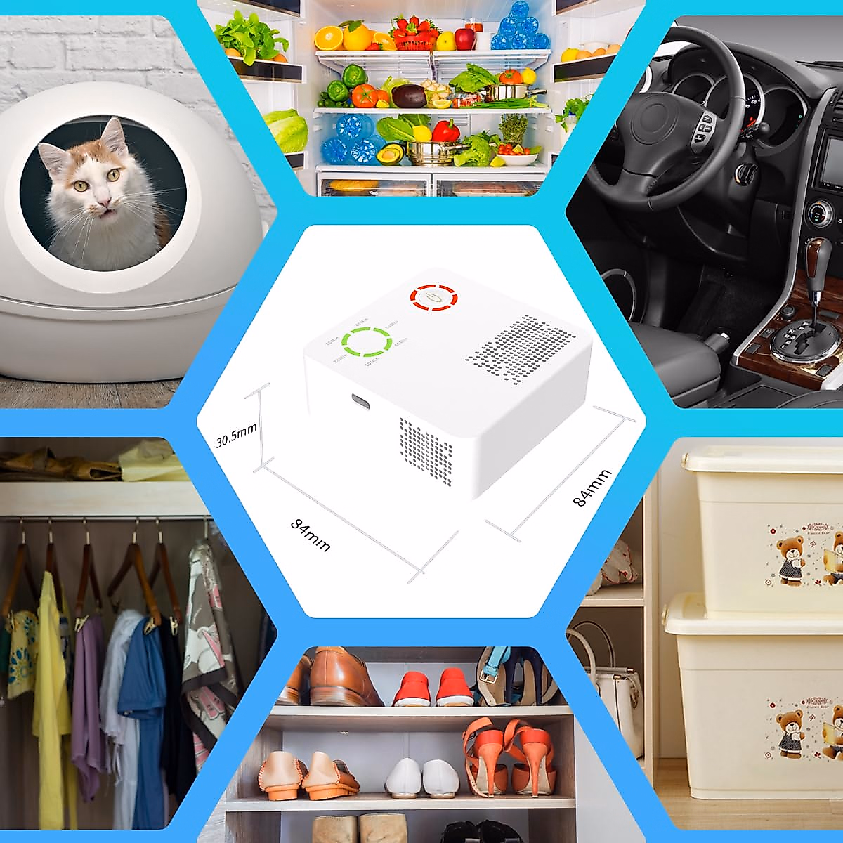 Air Purifiers for Home, Quiet Air Cleaner with Timing Function and 6-speed Adjustable, Long Battery Life, Food Preservation, Portable Small Air Purifier for Fridge Bedroom Office Living Room Kitchen