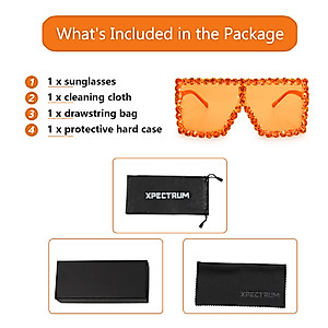 Xpectrum Extra Large Square Elton Crystal Sunglasses Bling Rhinestone Concert Glasses (Orange)