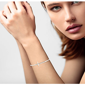 Miabella 925 Sterling Silver Italian Adjustable Sideways Cross Bracelet for Women 7.25-7.5 Inch 18K Gold Plated or Silver Cuff Bangle Bracelet Made in Italy (sterling silver)