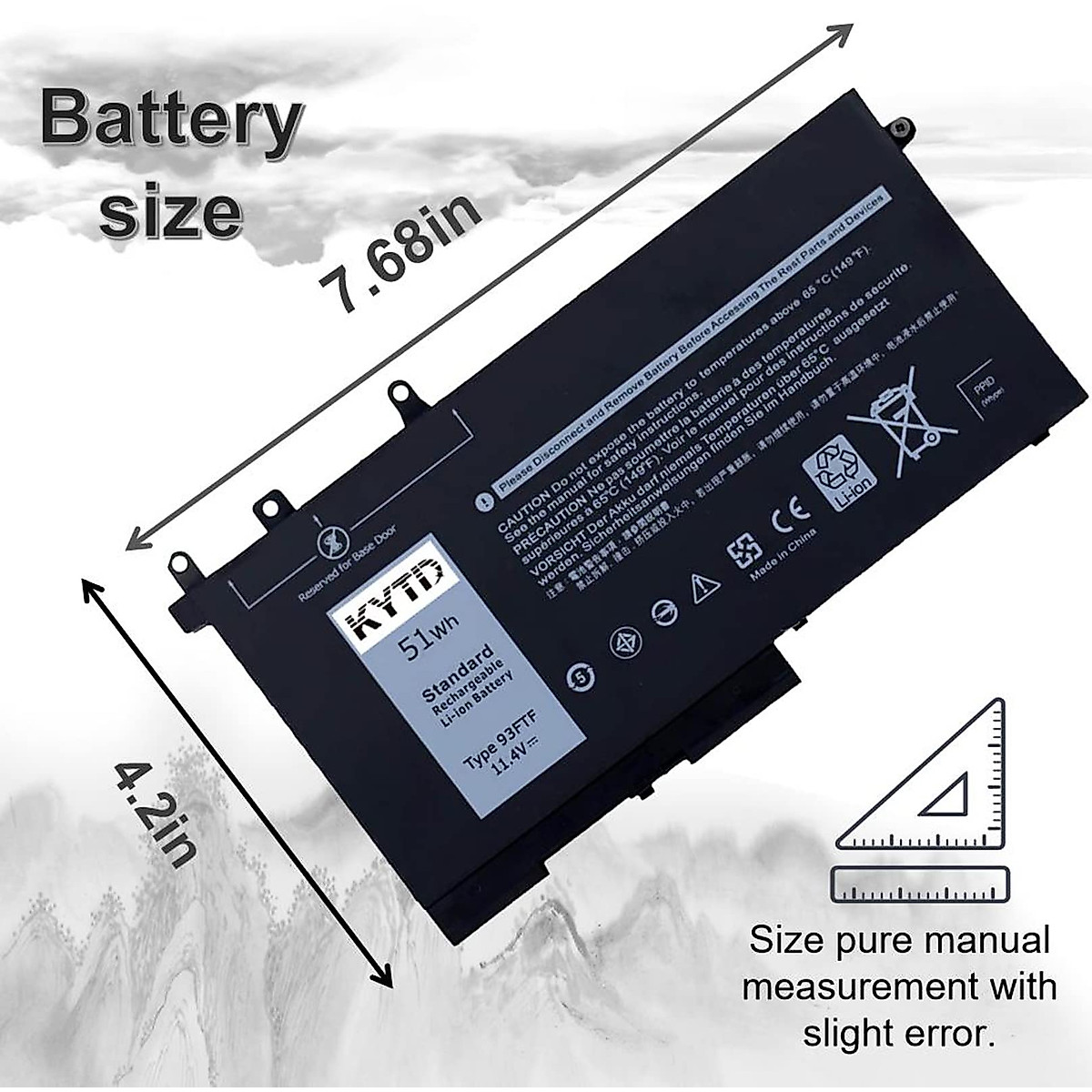 KYTD 93FTF Laptop Battery Compatible with Dell Precision 15 3520 3530 Latitude E5280 E5480 E5580 E5490 E5590 E5480 E5290 E5591 E5491 Series D4CMT 4YFVG 83XPC DJWGP DV9NT 451-BBZT [11.4V/51WH]