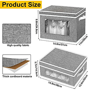 2 Pack China Storage Containers Set, Coffee Mug and Wine Glass Storage Box with Dividers, Cup and Stemware Storage Cases Organizer for 12 Tea Cups & 12 Crystal Glassware Moving and Protection (Grey)