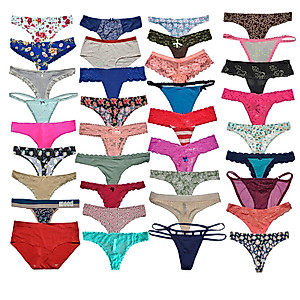 LUSTA Variety of womens underwear thong cotton lacy bikini hipster Panties t-back tanga pack (10, Small) Multicolor