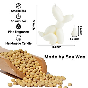 6sisc 2Pcs Pooping Balloon Dog Shaped Scented Candle Funny Handmade Gift Danish Pastel Home Aesthetic Decor Natural Soy Wax Candle Pine Fragrance Aromatherapy for Room Bedroom Milky 3.9 x 4.1 in