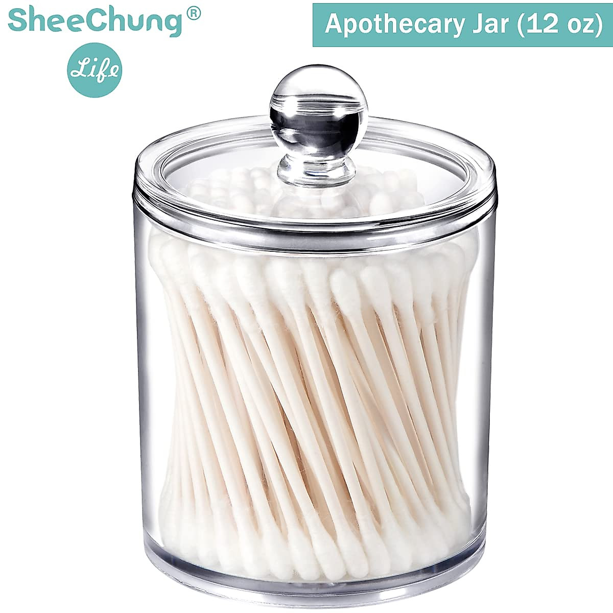 2 Pack of 15 Oz. Qtip Dispenser Apothecary Jars Bathroom with Labels - Qtip Holder Storage Canister Clear Plastic Acrylic Jar for Cotton Ball,Cotton Swab,Q-tips,Cotton Rounds (2 Pack of 15 Oz.，Small )