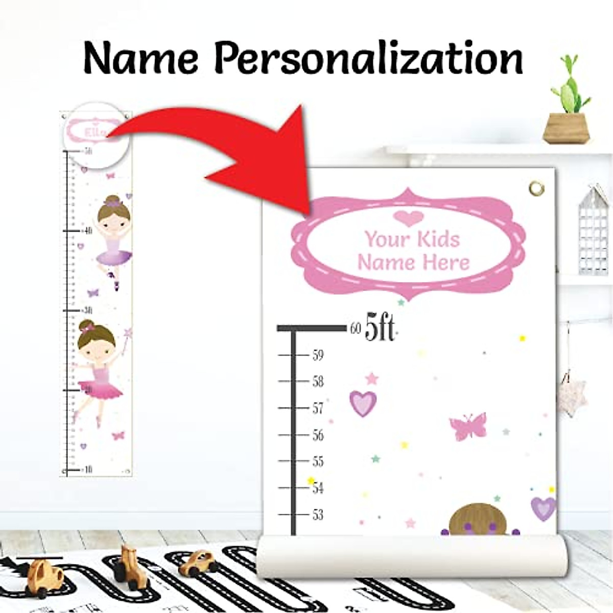 Personalized Kids Canvas Growth Chart, Height Chart, Growth Chart Banner, Ballerina