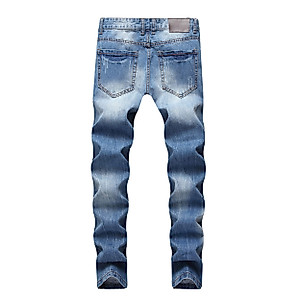 DANT BULUN Men's Ripped Distressed Destroyed Slim Fit Straight Leg Denim Jeans(W34,Blue)