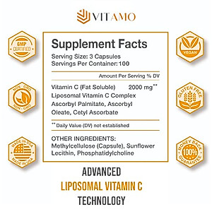 Liposomal Vitamin C 2000mg | NSF Certified | 300 Capsules Immune Support & Collagen Booster | High Absorption Ascorbic Acid, High Dose Vitamin c, Zero Soy, 100% Non–GMO
