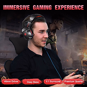 PHOINIKAS H1 Gaming Headset for PS4, Xbox One, PC, Laptop, Switch, Xbox One Headset with Noise-Cancelling Mic, Over Ear Headphones with Bass Surround - Red