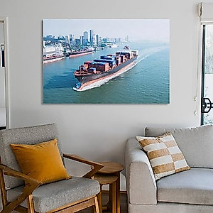 Posters Room Poster Aesthetic Container Cargo Ship Art Poster Harbor Terminal Landscape Poster Canvas Painting Posters And Prints Wall Art Pictures for Living Room Bedroom Decor 08x12inch(20x30cm) Un