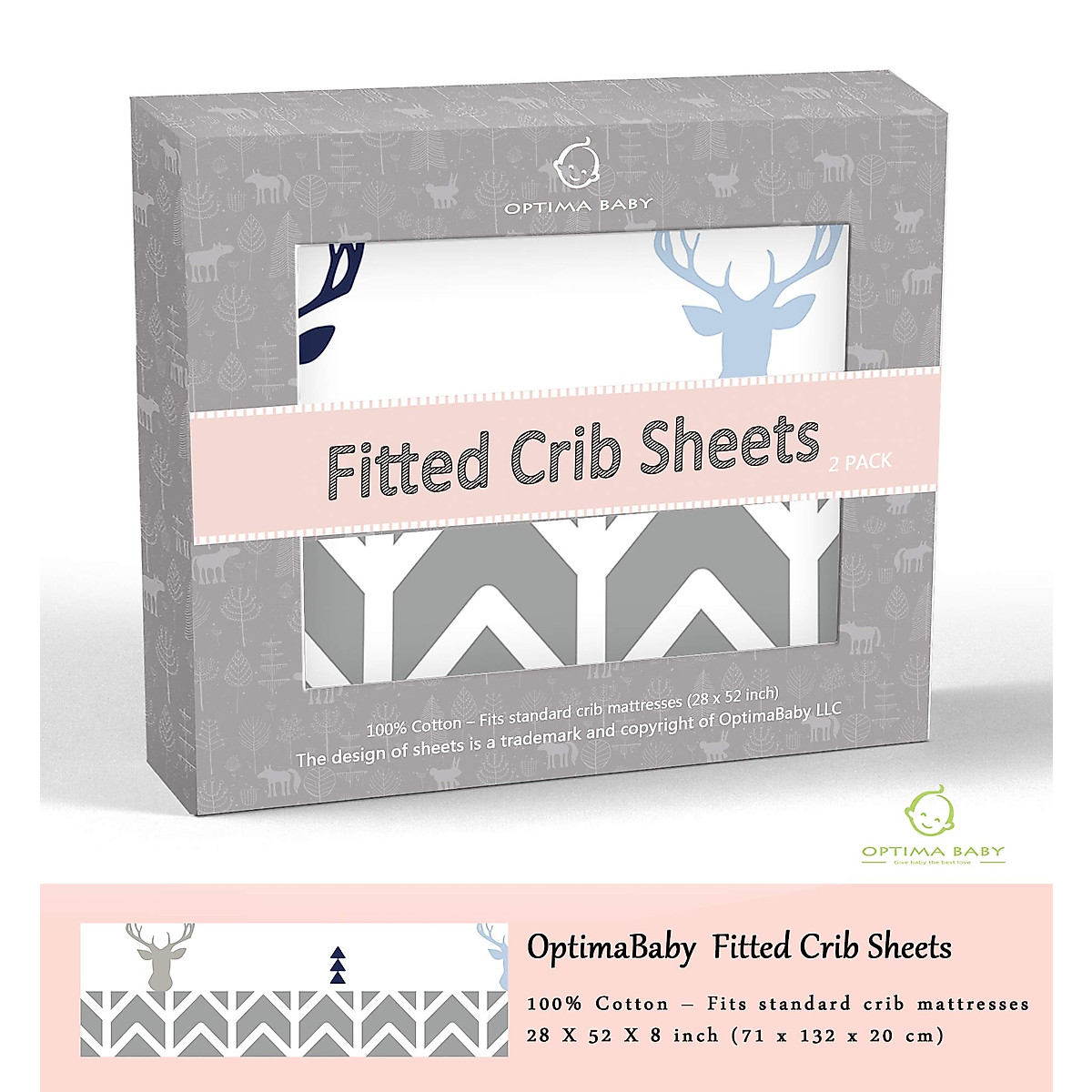 OptimaBaby Woodland Crib Sheets, Deer Fitted, 2 Count
