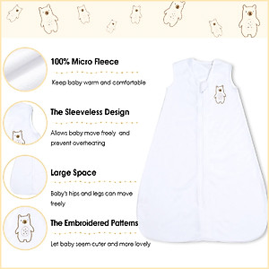 PHF Soft Micro-Fleece Baby Sleep Sack, 6-12 Months Warm Baby Wearable Blanket, 2-Way Zipper Sleeping Bags, 2 Pack Comfy Toddler Sleeping Sack for Baby Boys Girls, Medium Size, White&Grey