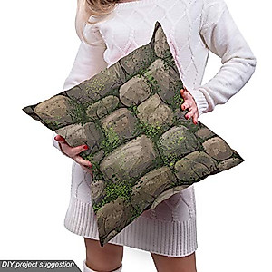 Ambesonne Nature Fabric by The Yard Stones Covered with Moss Rock Formation Forest Peaceful Theme Water Resistant Outdoor and Indoor Fabric for Furnishing Sewing Hobby DIY Projects 2 Yards Brown Green