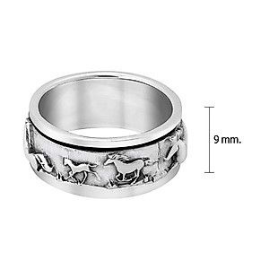 AeraVida Warrior Stallions Running Horse Spinner .925 Sterling Silver Ring (9) | Animal Horse Ring for Women | Unisex Fashion Jewelry