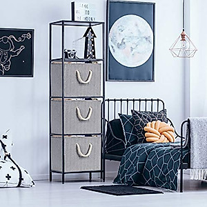 Robuy Cube Storage Bins,Grey Fabric Foldable Storage Bins,Set of 3 Stroage Boxes with Cotton Rope Handles for Organizer Home,Office, Nursery 13x13x13 inch