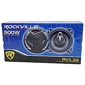 Pair Rockville RV4.3A 4" 3-Way Car Speakers 500 Watts / 70w RMS CEA Rated Total