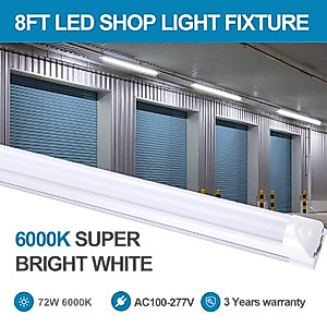 8FT LED Shop Light Fixture, 72W 6000K Cool White, T8 Integrated Strip Factory Lights, Frosted Cover, Linkable, 8 Foot led Lights for Garage, Workshop, Warehouse(25-Pack)