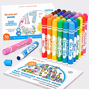Shuttle Art Washable Dot Markers 36 Colors with Free Activity Book, Fun Art Supplies for Kids Toddlers and Preschoolers, Non Toxic Water-Based Paint Daubers, Dot Art Markers