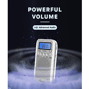 Vondior Digital AM FM Portable Pocket Radio with Alarm Clock- Best Reception and Longest Lasting. AM FM Compact Radio Player Operated by 2 AAA Battery, Stereo Headphone Socket (Silver)