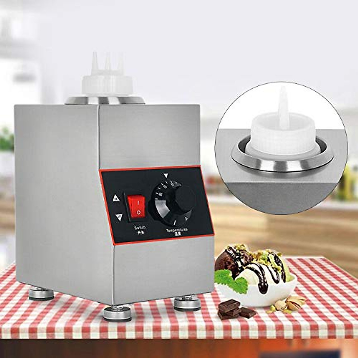 Commercial Sauce Warmer,Electric Pump Dispenser, Sauce Bottle Warmer Food Sauce Warmer Heater,Jam Heat Preservation Machine Multifunction Butter Cheese Fondue Warmer (1 Bottles 80W)