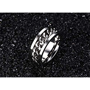 HIJONES Men Women Stainless Steel 8MM Class Spinner Chain Worry Ring Band for Anxiety People Silver Size 15