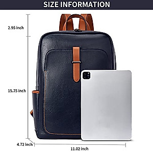 Telena Vegan Leather Laptop Backpack for Women 15.6 inch Computer College Travel Daypack Bag Navy