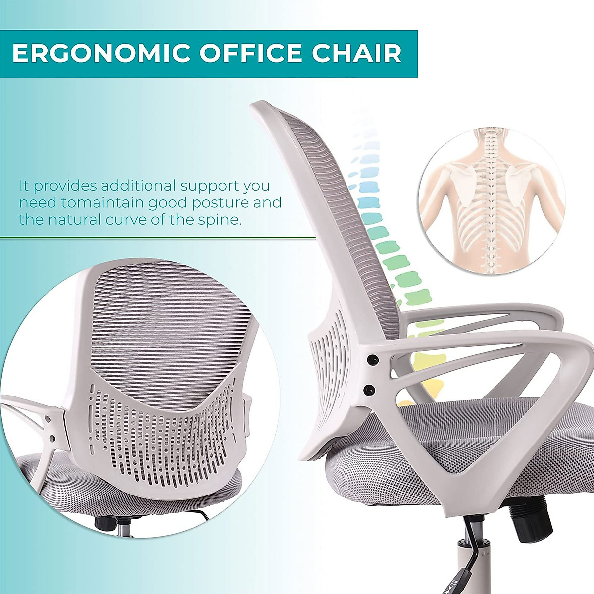 Office Chair, Ergonomic Home Desk Chair Mid Back Mesh Chair Rolling Swivel Computer Chair with Lumbar Support (Office Chair, Light Grey)