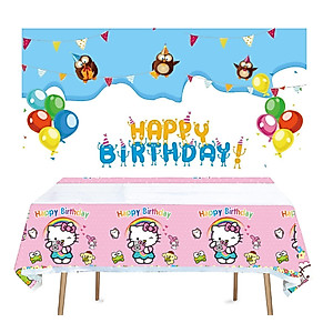 Hanjiejie 53 pcs Kitty Girls birthday party balloons, dinner plates, paper towels,banners, tablecloths,Gift bags,children's tablecloths,baby shower birthday party decorations.