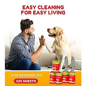 MONSEK Lint Rollers 525 Sheets Mega Value Set, 4X Extra Sticky Lint Roller for Pet Hair, Pet Hair Remover with 2 Upgraded Handle 5 Rollers, Portable Lint Remover for Clothes, Furniture, Dog & Cat Hair