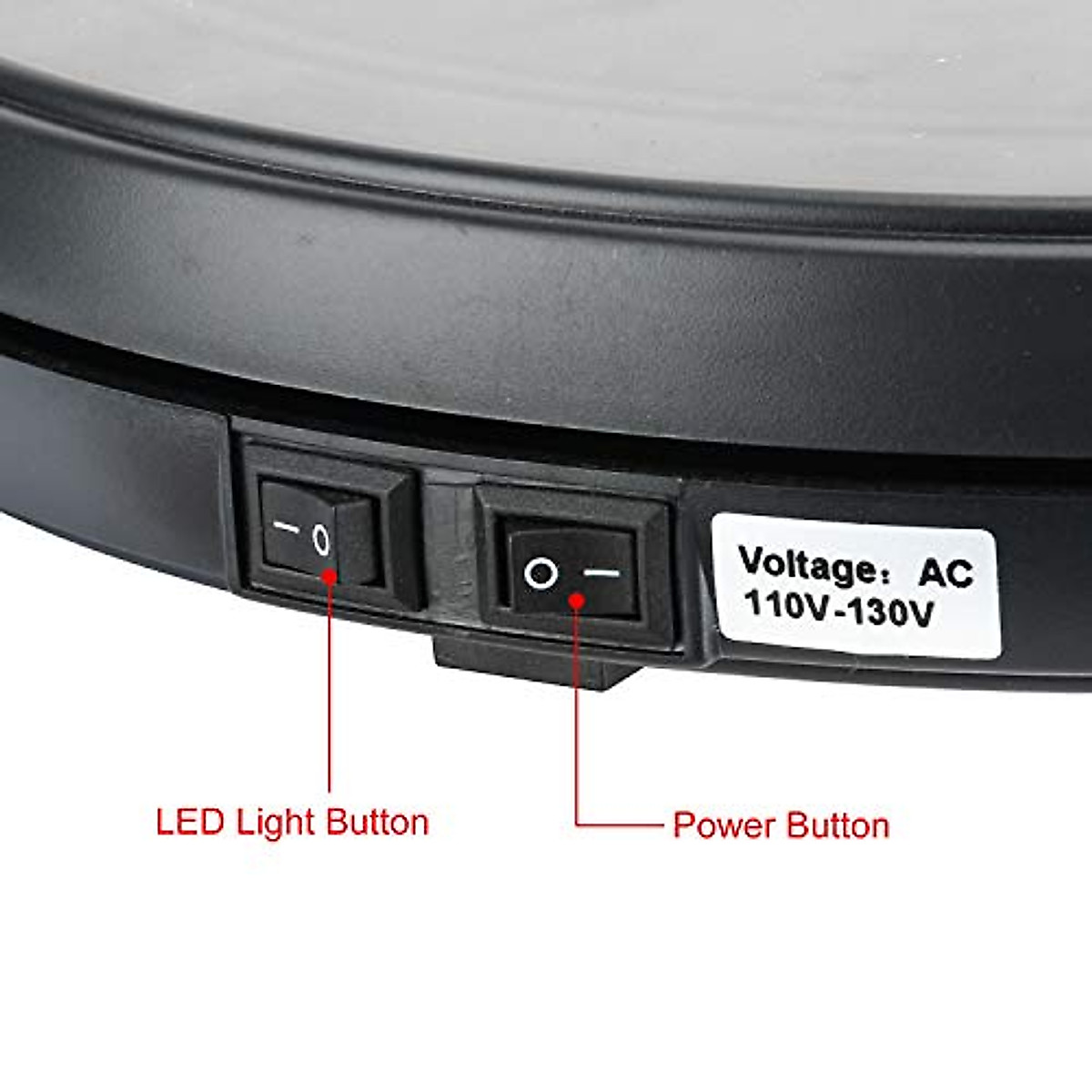 Homend 110V Electric Motorized Rotating Turntable Display Stand with LED, 10inch/25cm Diameter 22lb Load, 360 Degree Rotating in Either Direction, for Photography, Showcase (10inch/25cm,Black)