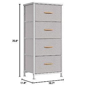 BANTI Dresser for Bedroom with 4 Drawers, Storage Tower, Organizer Unit, Fabric Dresser for Hallway, Entryway, Closets, Sturdy Steel Frame, Wood Top, Easy Pull Handle, Light Grey