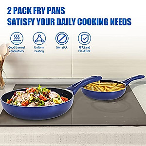Nolopau Nonstick Frying Pan, Aluminum Non Stick Fry Pans for Cooking Eggs Omelettes and More, 8" and 10.4" Cooking Surface Non Stick Skillet Pan Nonstick Cookware