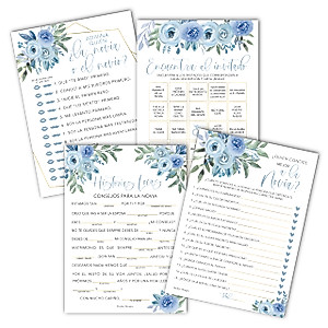 Dusty Blue Spanish Bridal Shower Games 20 Guests - Juegos Para Despedida De Soltera En Español, Wedding Shower Games, Bridal Shower Bingo In Spanish, Popular Bridal Shower Games Spanish Edition