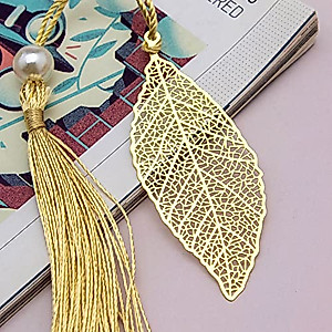 Micro Traders 3PCS Leaf Bookmarks Classical Vintage Hollow Metal Bookmarks with Tassel Retro Elegant Book Page Marks for Friends Family Classmates Reading Supplies Gold (318_CR)