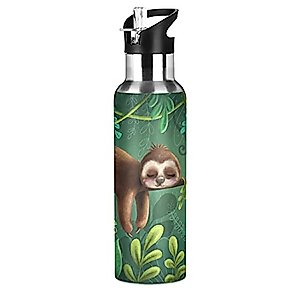 xigua Sloth Water Bottle with Straw Lid Vacuum Insulated Stainless Steel Thermo Flask for Sports Cycling Hiking School Home,20 oz.