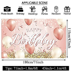 ASOONYUM 6x4ft Glitter Pink Gold Birthday Backdrop for Women Girls Rose Golden Balloon Background for Photography Happy Birthday Banner for 16th 21st 30th 40th 50th 60th Bday Decor