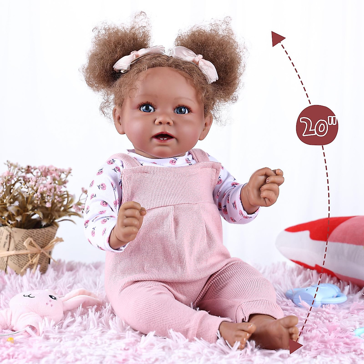 BABESIDE Reborn Baby Dolls Black Girl - 20 Inch - African American Girl Blue Eyes - Vinyl Head & Limbs, Cloth Body - Realistic-Newborn Baby Dolls with Accessories Gifts for Kids Girls Boys