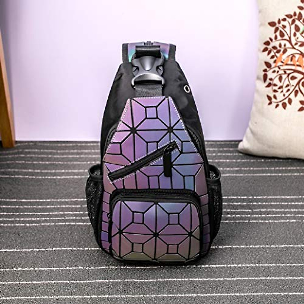 Geometric Luminous Backpacks Holographic Reflective Bag Lumikay Purse Irredescent Crossbody Bag Prism Sling Bag for Women Men NO.2