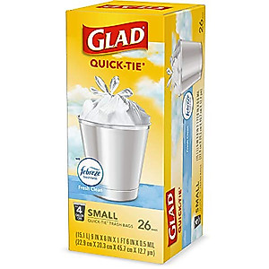 Glad OdorShield Small Trash Bags, Febreze Fresh Clean, 4 Gal, 26 Ct (Package May Vary)
