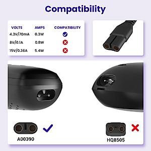 Electric Shaver 4.3V Adapter Power-Supply Cord, Shaver Charger Power Cord for Philips A00390 4.3V 70mA for Philips Norelco oneblade Charger QP2520 Compatible with QP2520/90, QP2520/70, QP2520/72