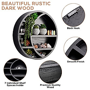 The Poppy Store Large 17" Moon Shelf – Ideal for Crystal Decor, Essential Oils, Witchy Room, and Boho Art Display - Decorative Crystals Wall Shelf - Easy Mount - Paulownia Wood – Black