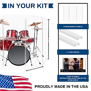 PENNZONI Drum Shield 5ft w/Living Hinges, Comes w/ 5 Drum Panels & Living Hinges, Premium Clear Acrylic Panels, Drum Screen