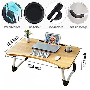 Laptop Desk Foldable Laptop Table Portable Laptop Bed Tray Table Notebook Stand Reading Holder with The Cup Slot for Eating Breakfast,Reading,Watching Movie on Bed/Couch (Burlywood)