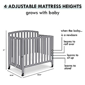 DaVinci Dylan Folding Portable 3-in-1 Convertible Mini Crib and Twin Bed in Grey, Greenguard Gold Certified