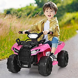 Costzon Kids ATV, 6V Battery Powered Electric Vehicle Four Wheeler Quad w/Storage Basket, Headlight, Horn, Music, MP3 & USB, Toddler 4 Wheeler Ride on Car Toy for Boys Girls 18-36 Months (Pink)