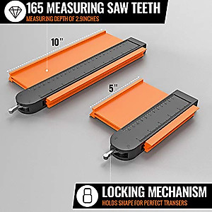 Contour Gauge Duplicator with Lock, 2 Pack Widen Shape Contour Duplication Gauge Profile Tool (5" & 10"), Precisely Copy Irregular Shape Instant Template for Corner, Pipe, Tile, Flooring, Molding