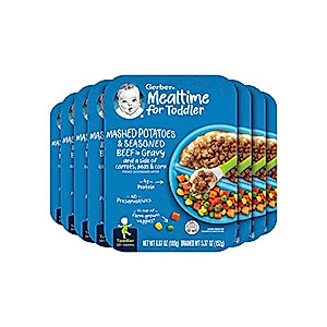 Gerber Baby Food, Mashed Potatoes & Seasoned Beef in Gravy and a side of Carrots, Peas and Corn, Toddler Food with Farm Grown Veggies, Toddler Meal, No Preservatives, 6.67 oz Ounce (Pack of 8)